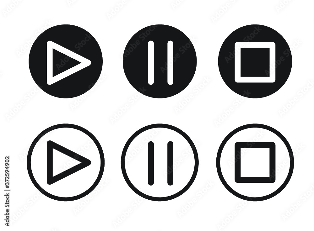 media player button set | play button | stop button | pause button | audio visual buttons Stock ...