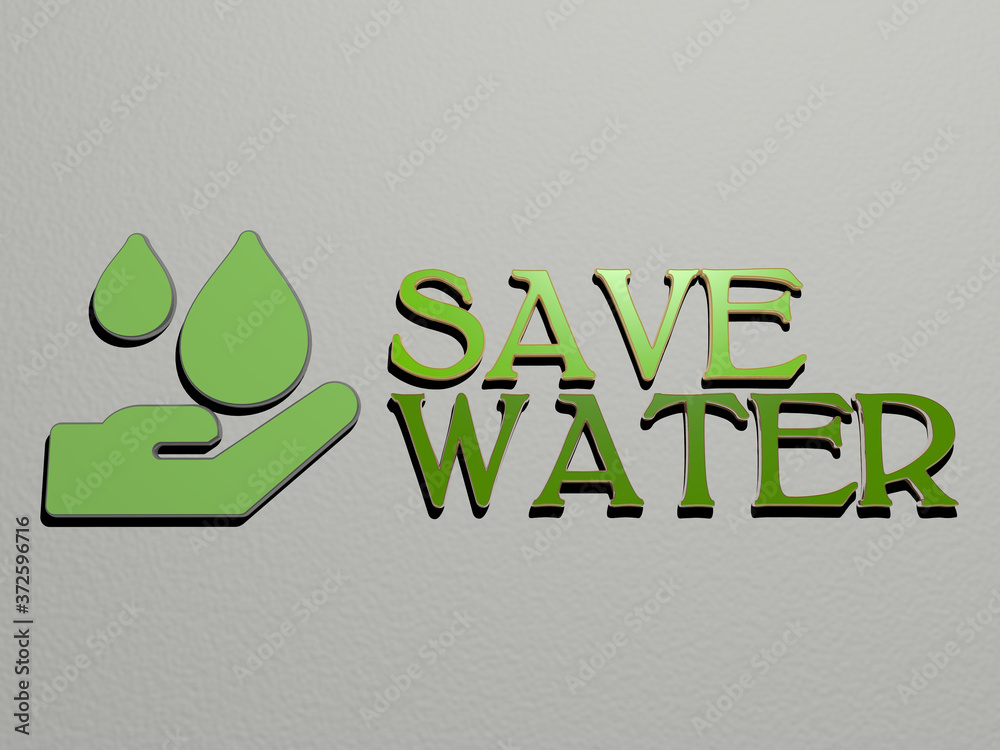 save water icon and text on the wall, 3D illustration for background ...