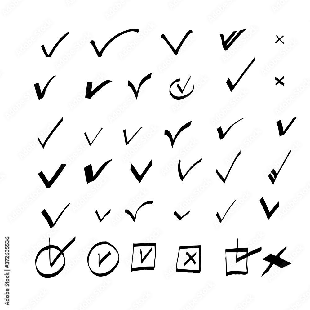Hand drawn check box signs. Vector doodle set of v mark for list items, checkbox chalk icons ...