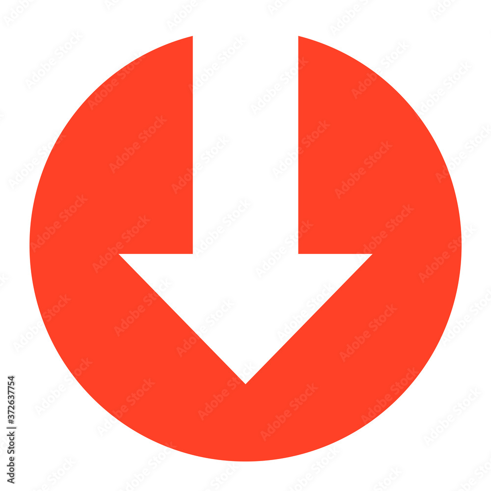 Roter Kreis zeigt Pfeil Symbol nach unten Stock Illustration | Adobe Stock