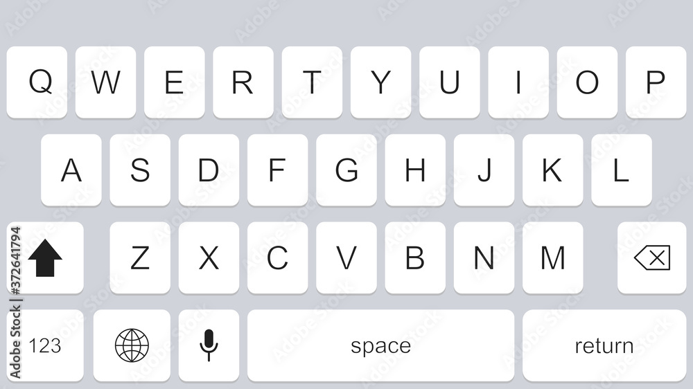 Smartphone keyboard in light day mode. Alphabet buttons in modern style ...