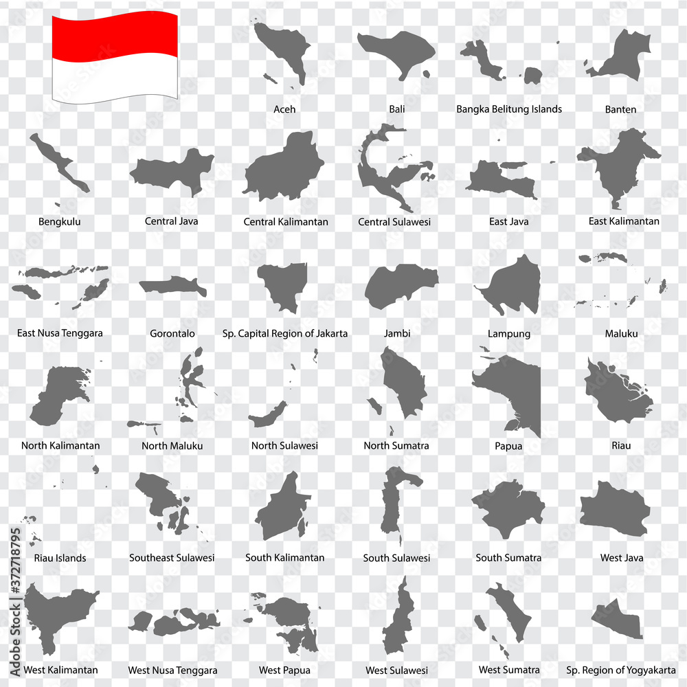 Thirty four Maps Provinces of Indonesia - alphabetical order with name ...