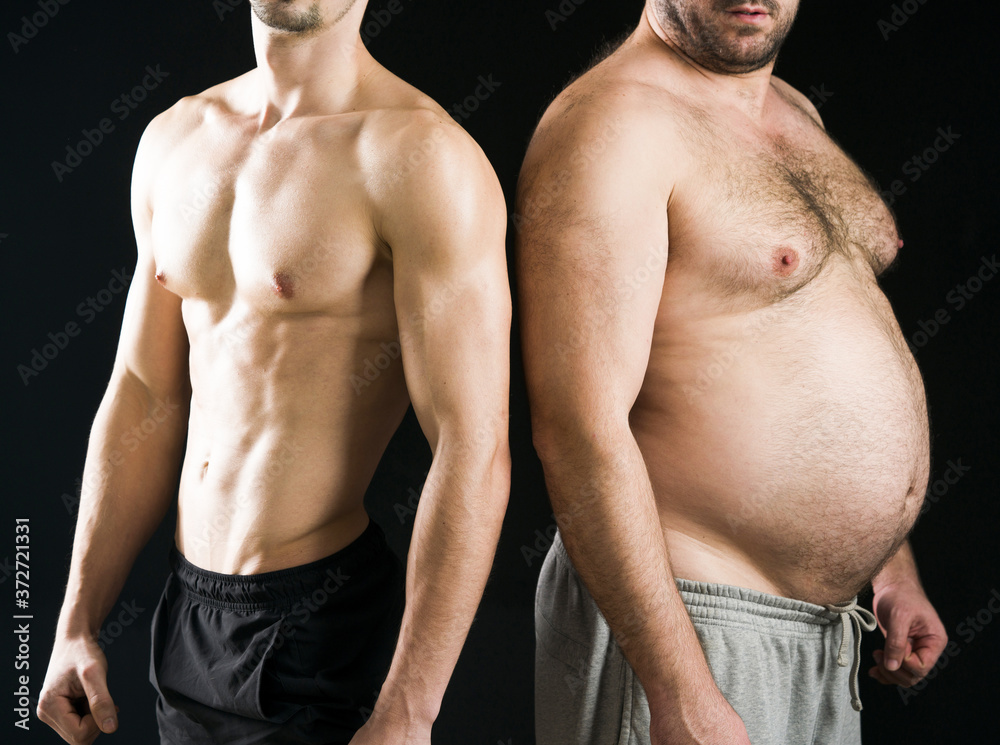 Photo Stock Fat, muscular. Different bodies. Before and after diet and ...