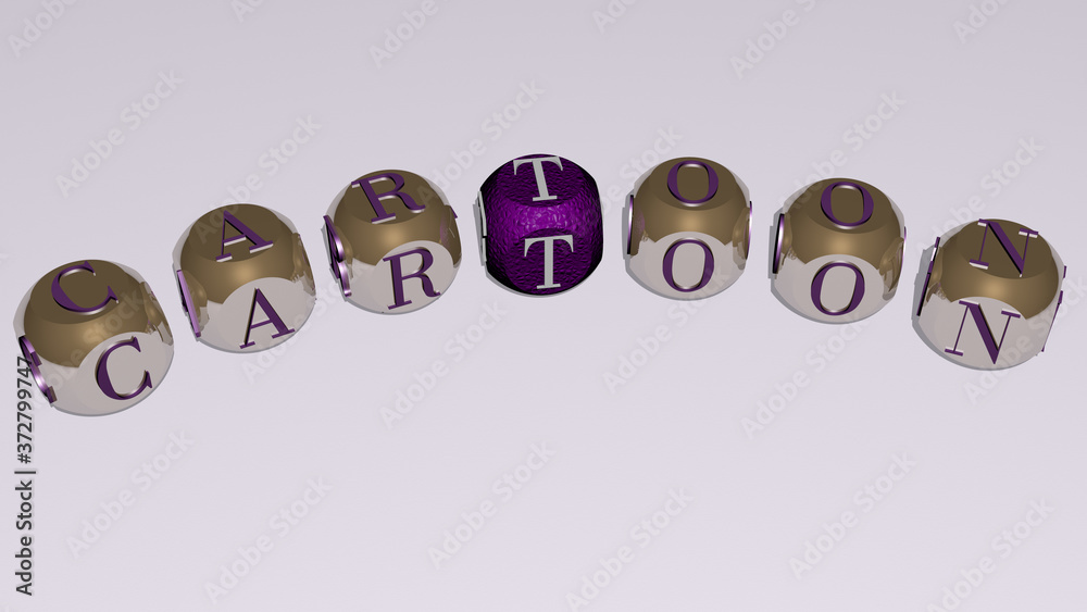 cartoon text of dice letters with curvature, 3D illustration for ...