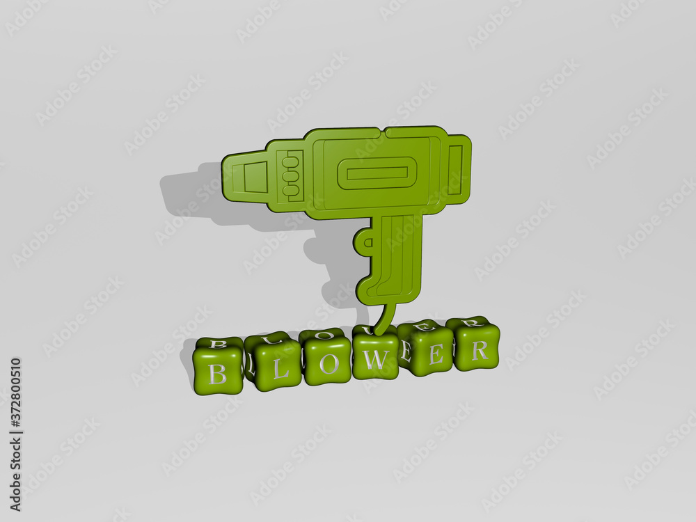 blower 3D icon object on text of cubic letters, 3D illustration for air ...