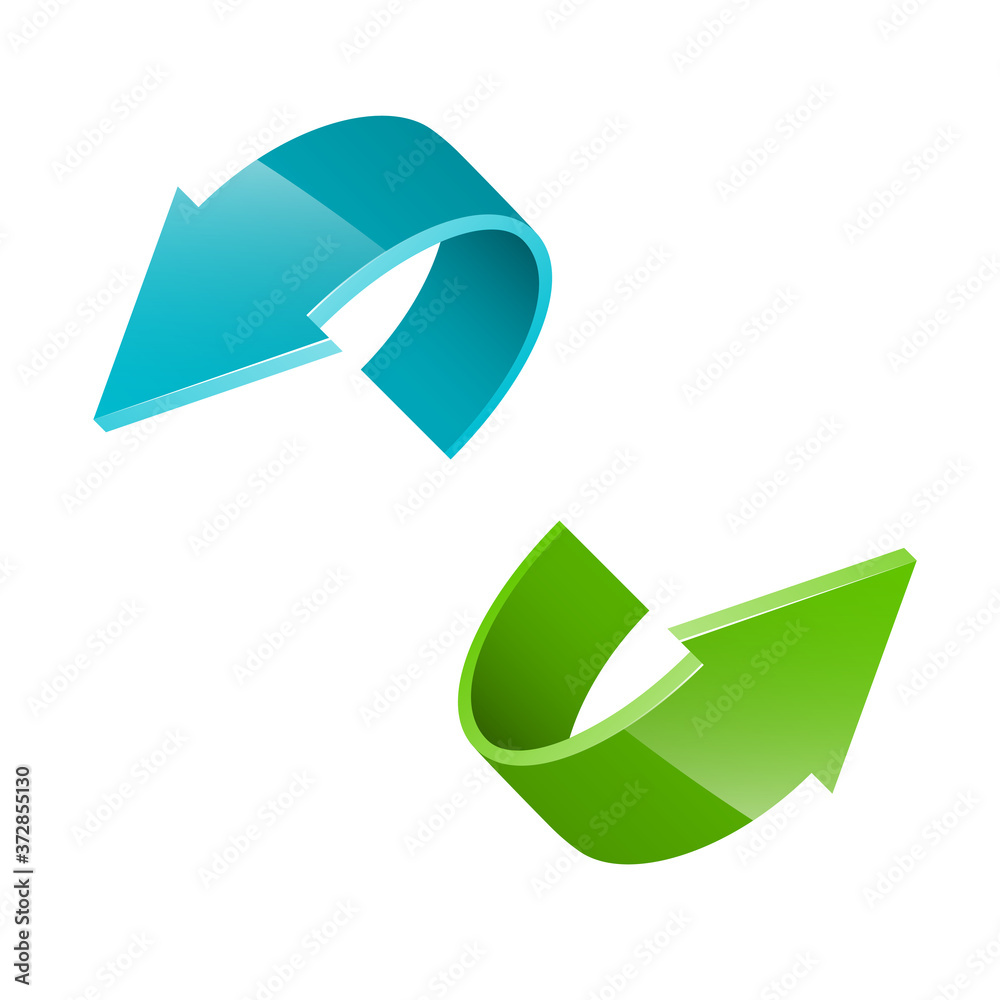 Two circle arrow ribbon. 2 direction round banner shape. Trend arrow ...