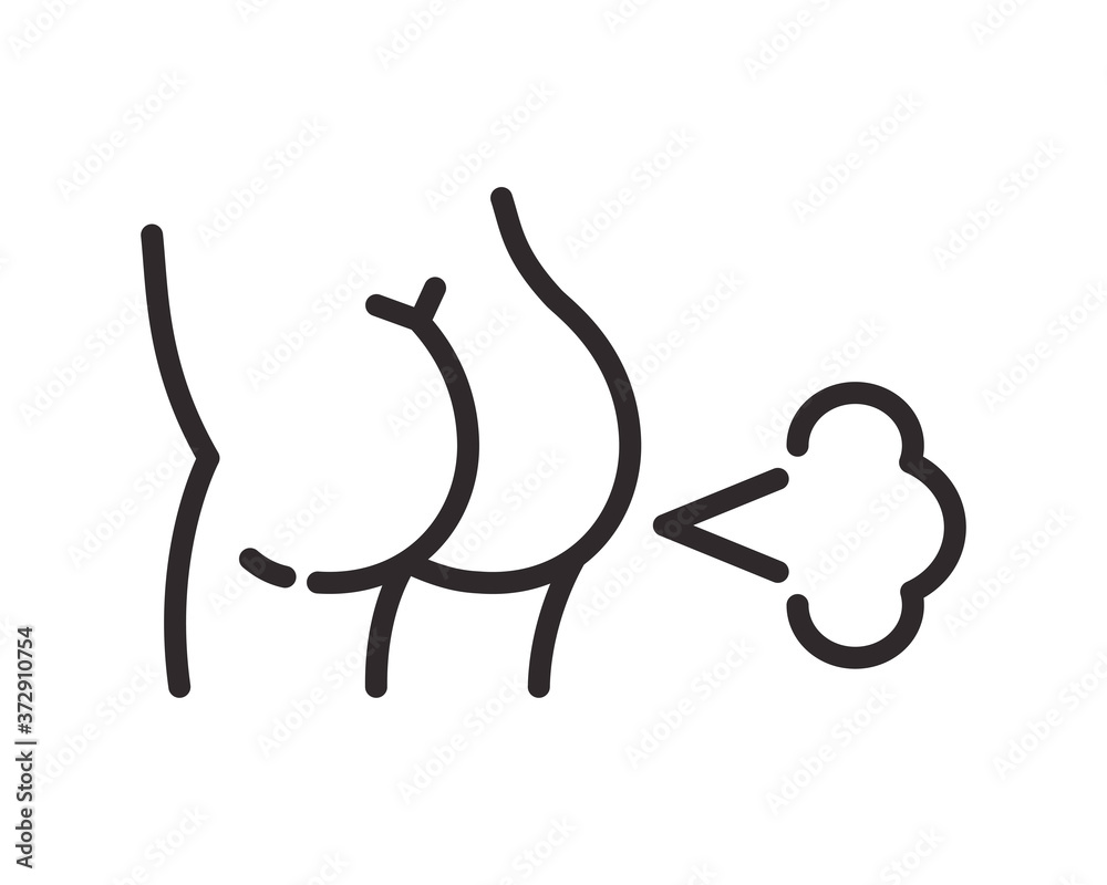 Cartoon male ass and near farting cloud. Ass and fart icon. Vector ...