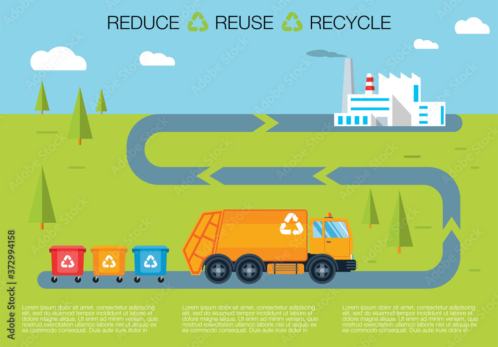 Vector de Stock Garbage sorting bins infographic recycling concept ship ...