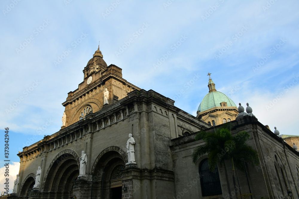 Manila Cathedral facade at Intramuros walled city in Manila ...