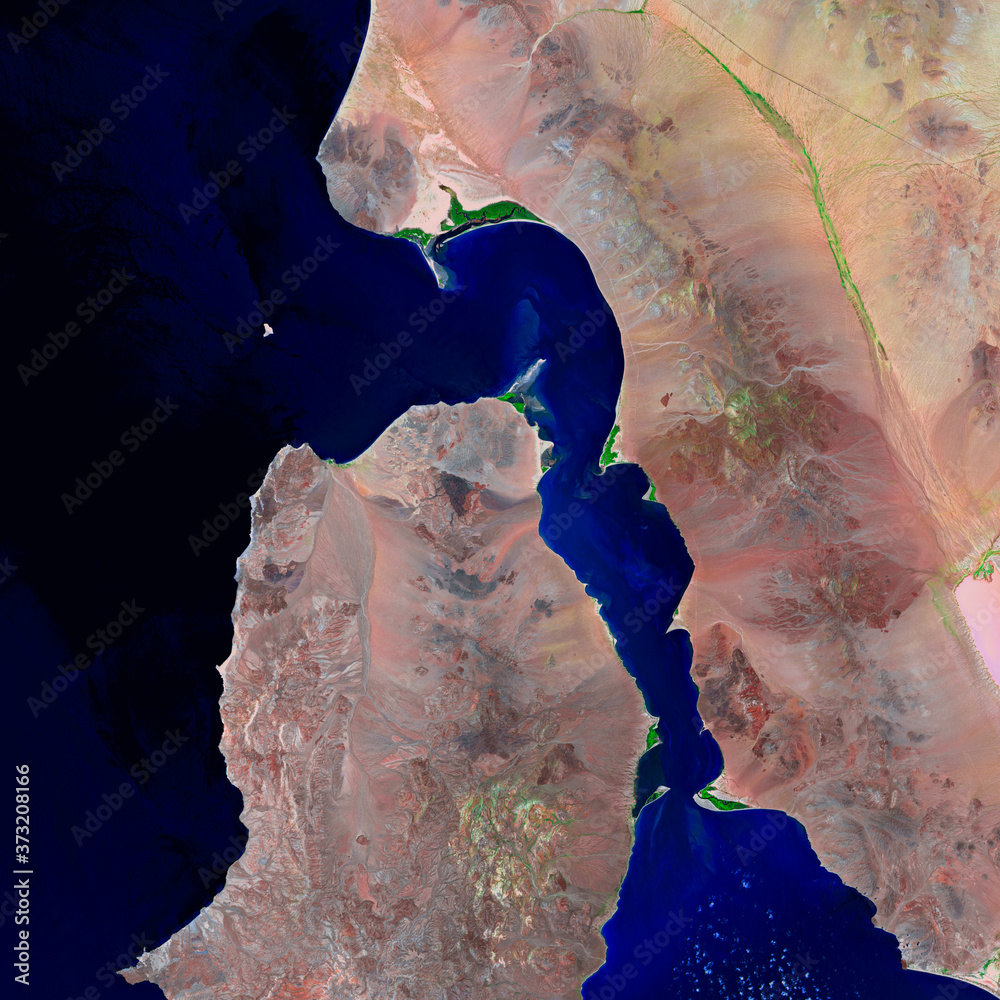High resolution satellite image showing the narrow sea between Tiburon ...