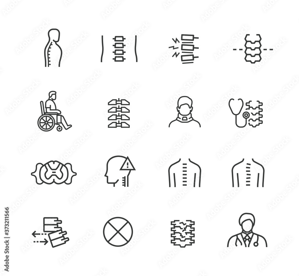 spinal cord injury rehabilitation icon set Stock Vector | Adobe Stock