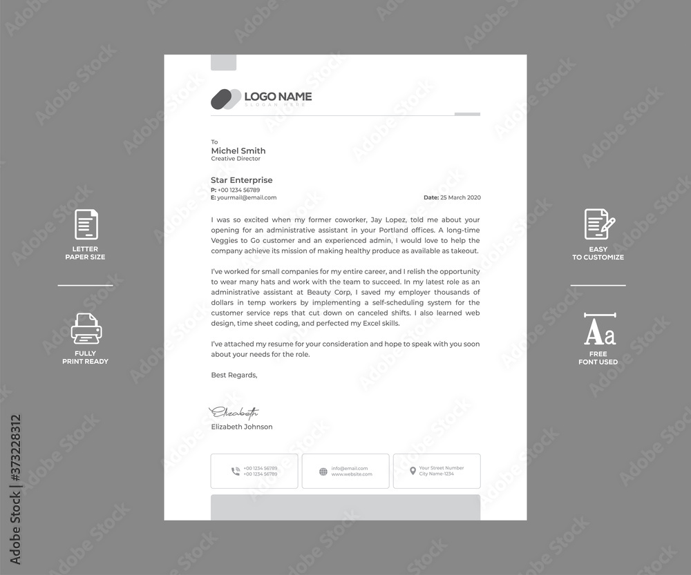 Professional Grey Letterhead Template Stock Vector | Adobe Stock