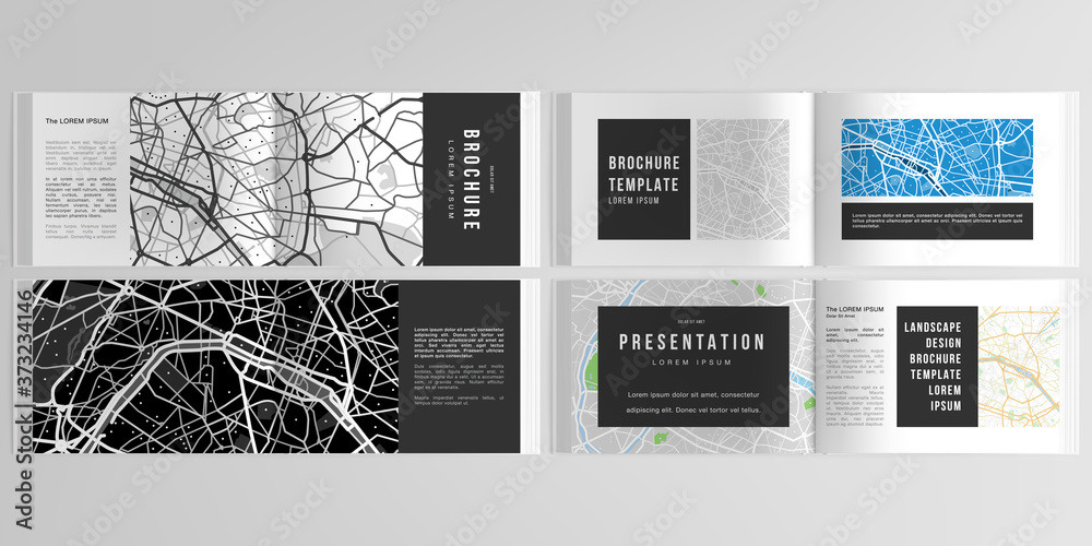 Vector layouts of horizontal presentation design templates with urban ...