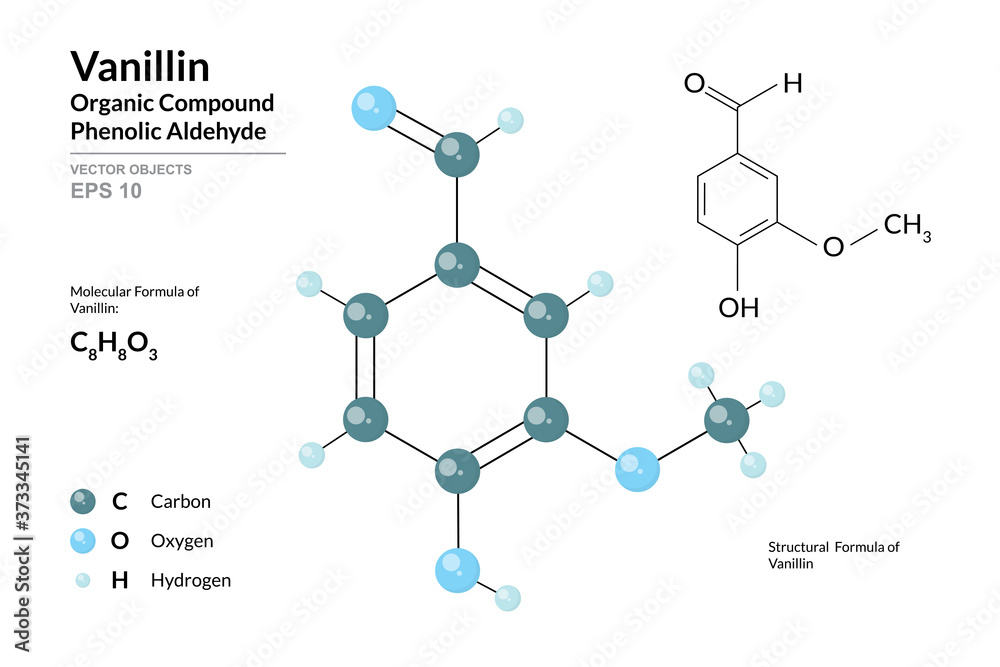 Vanillin. Organic Compound Phenolic Aldehyde. Structural Chemical ...
