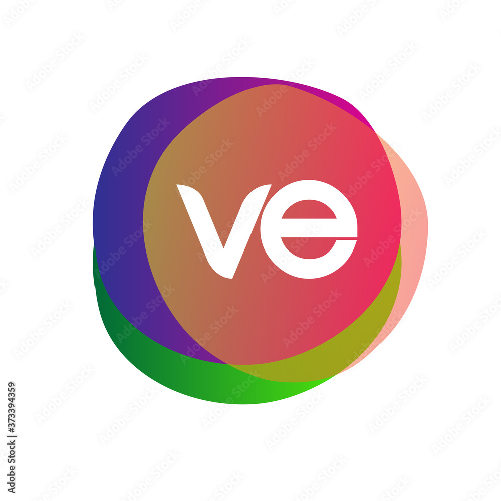 Letter VE logo with colorful splash background, letter combination logo ...