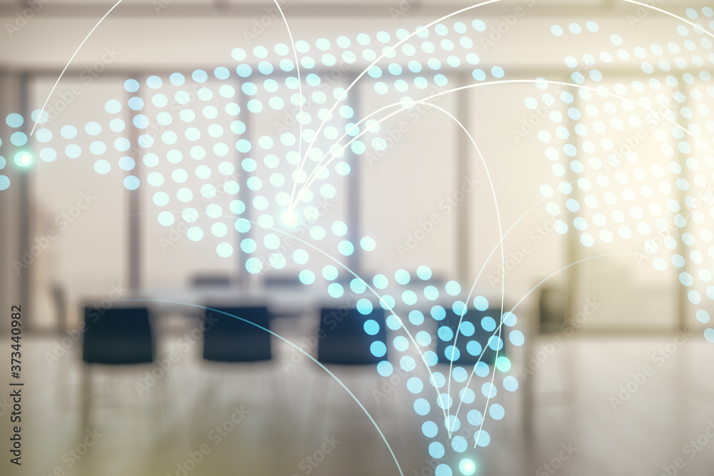 Abstract virtual world map with connections on a modern conference room ...