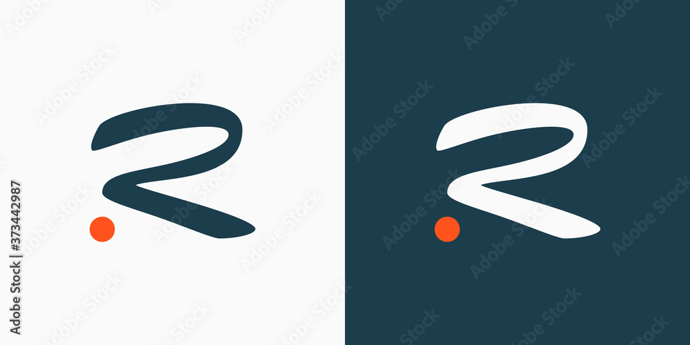 Initial Letter R Logo. Blue and White Hand Drawn Letter with Orange Dot ...