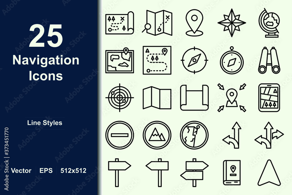 Navigation icons set with line styles for interface, templates, ui ...