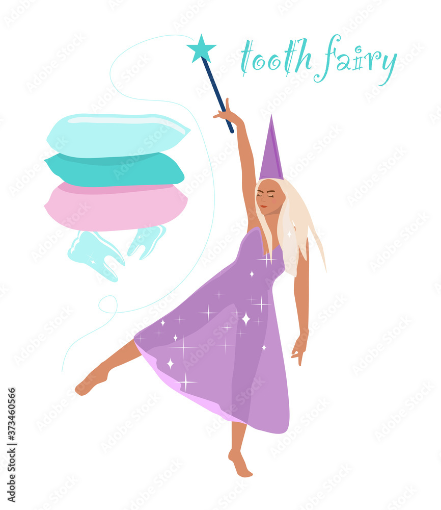 Tooth fairy holding a magic wand.Princess dancing in a transparent ...