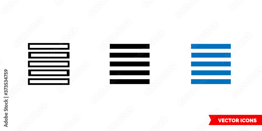 Align justify icon of 3 types color, black and white, outline. Isolated ...
