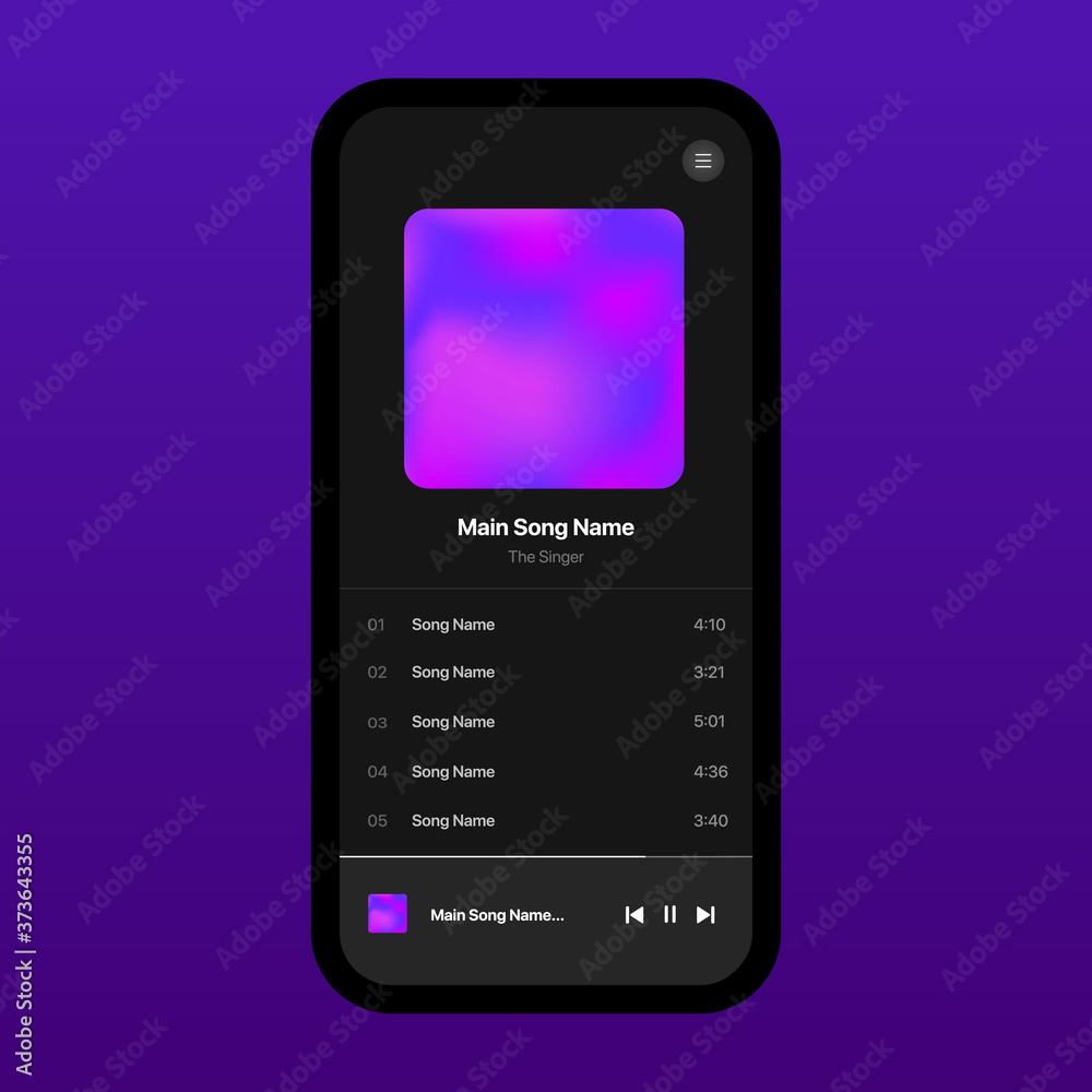 Music Player Interface Design Concept. Playlist Layout. Mobile App ...