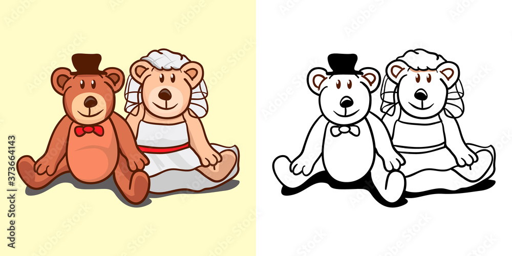 Coloring book cartoon illustration teddy bear wedding couple Stock ...