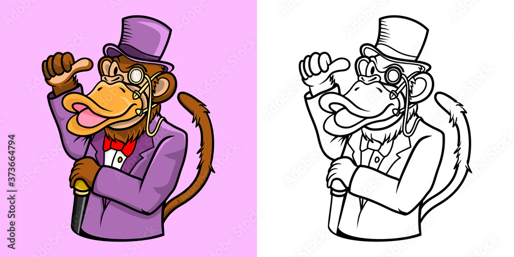 Coloring book cartoon illustration monkey with duck mouth mask Stock ...