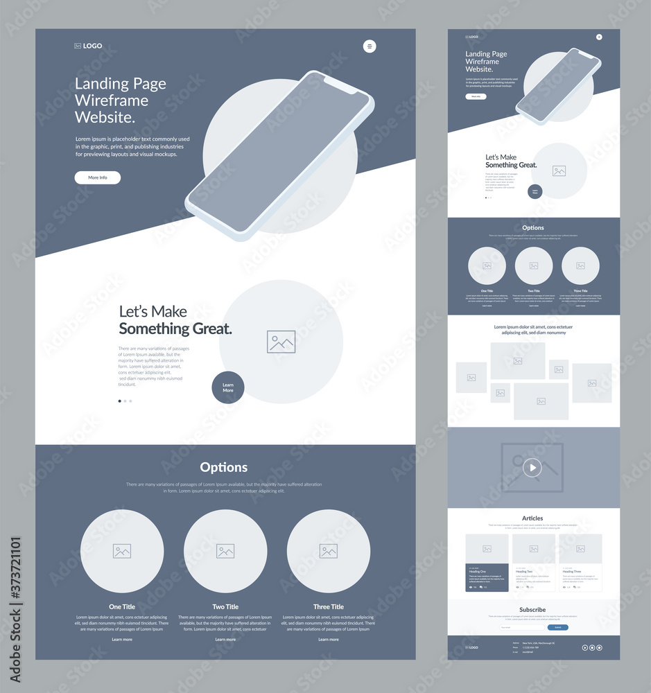 Landing page wireframe design for business. One page site layout ...