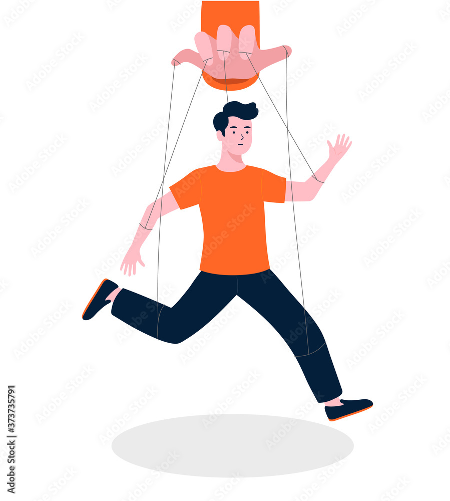 Puppeteer Hand Controlling Puppet. Business man being controlled by ...