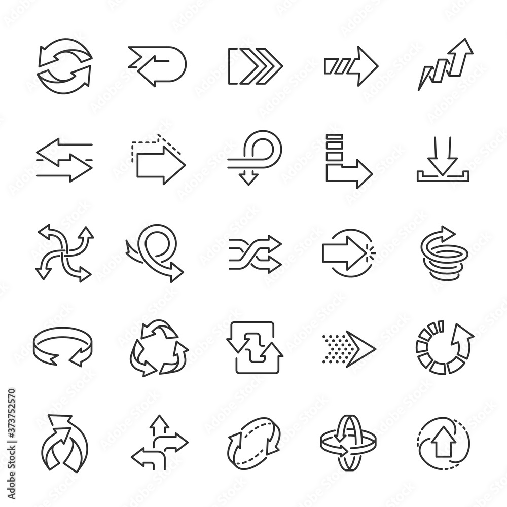 Set of arrows of various shapes.Turn, load, update, circle, reset ...