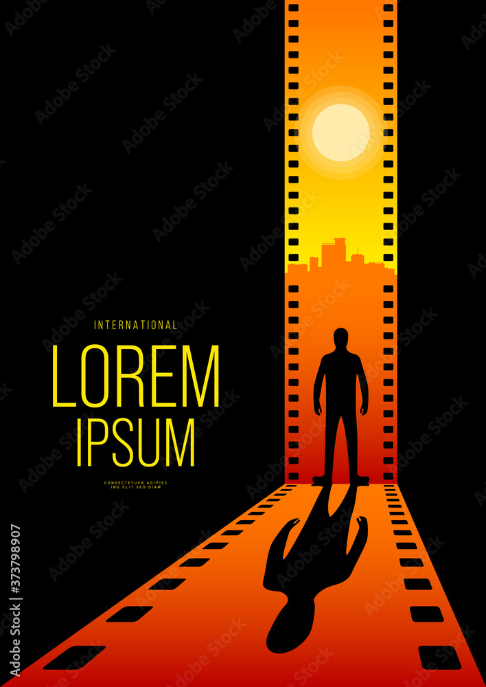 Movie and film poster design template background with dramatic sunset ...
