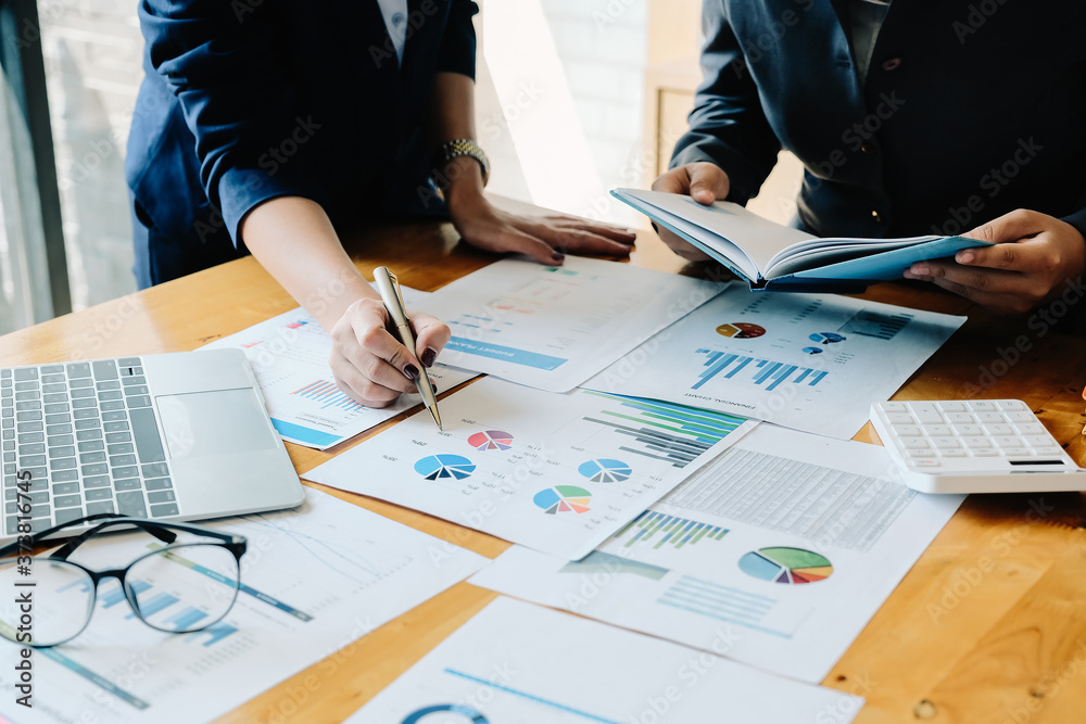 financial advisory services. Group of business advisor showing plan of ...