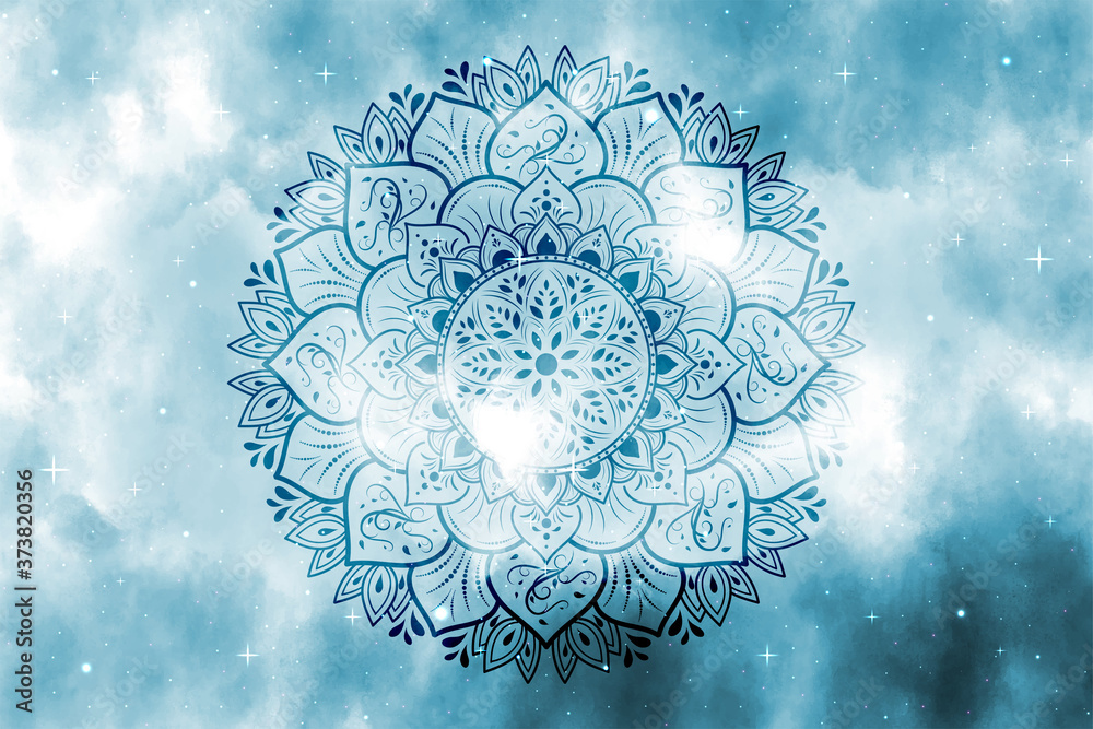 Space galaxy nebula background with mandala flower, Vector cosmos with ...