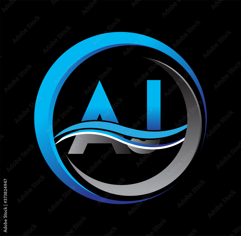 initial letter logo AJ company name blue and grey color on circle and ...
