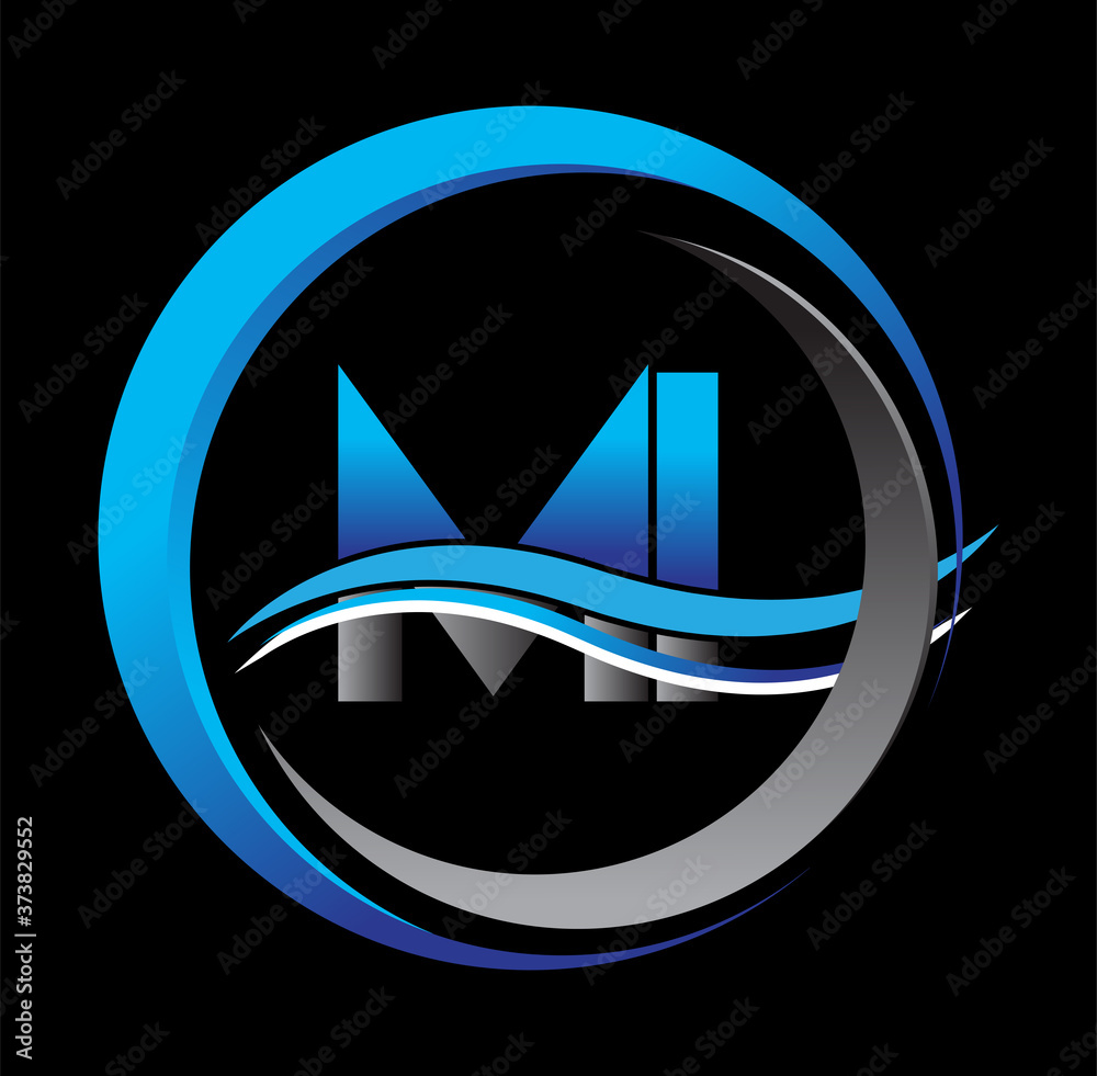 initial letter logo MI company name blue and grey color on circle and ...