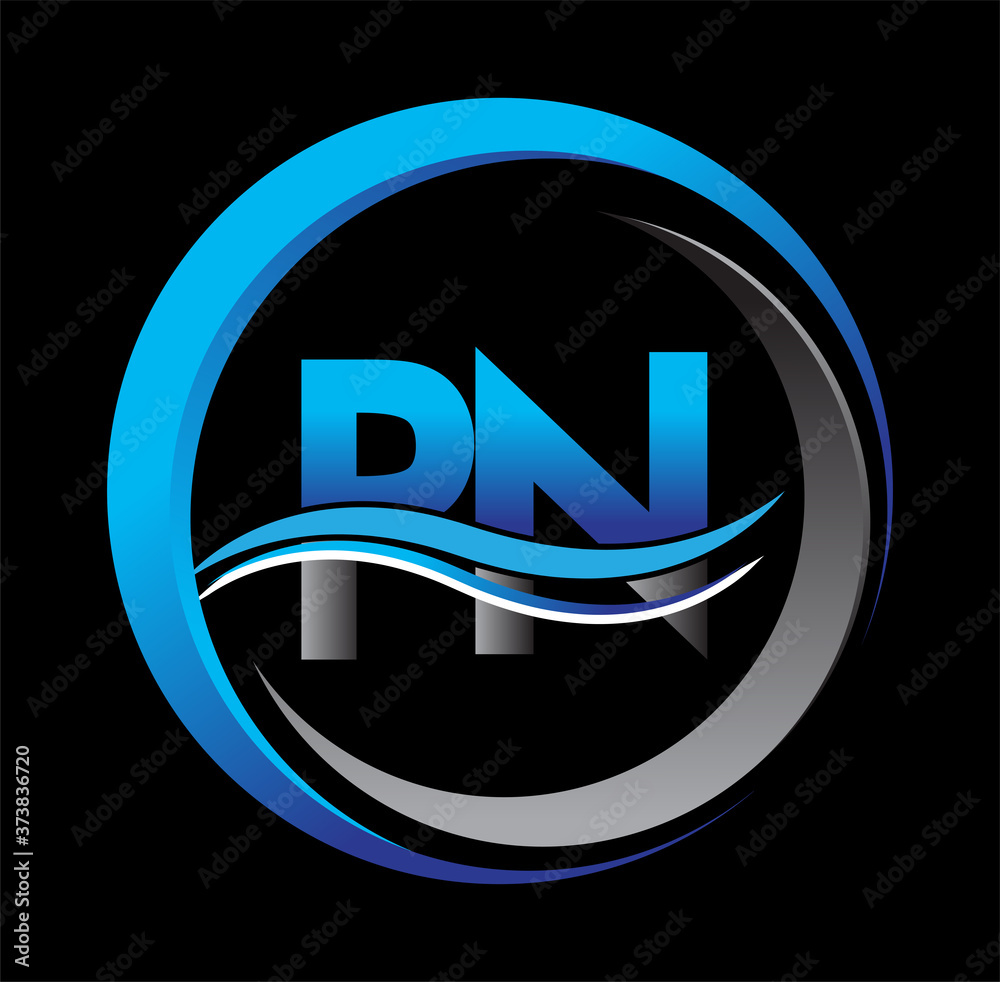 initial letter logo PN company name blue and grey color on circle and ...