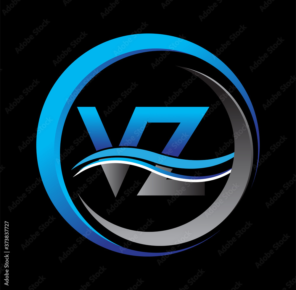 initial letter logo VZ company name blue and grey color on circle and ...