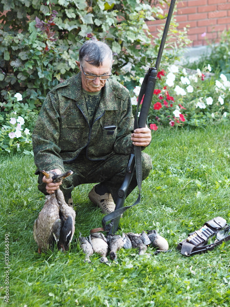 The opening of the bird hunting season. The first trophy of wild ducks ...