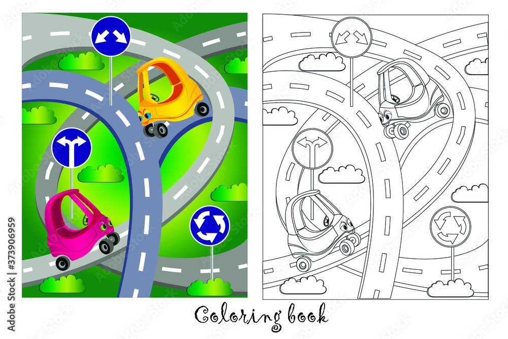 Coloring book. Cartoon vector illustration autobahn track for cars with ...