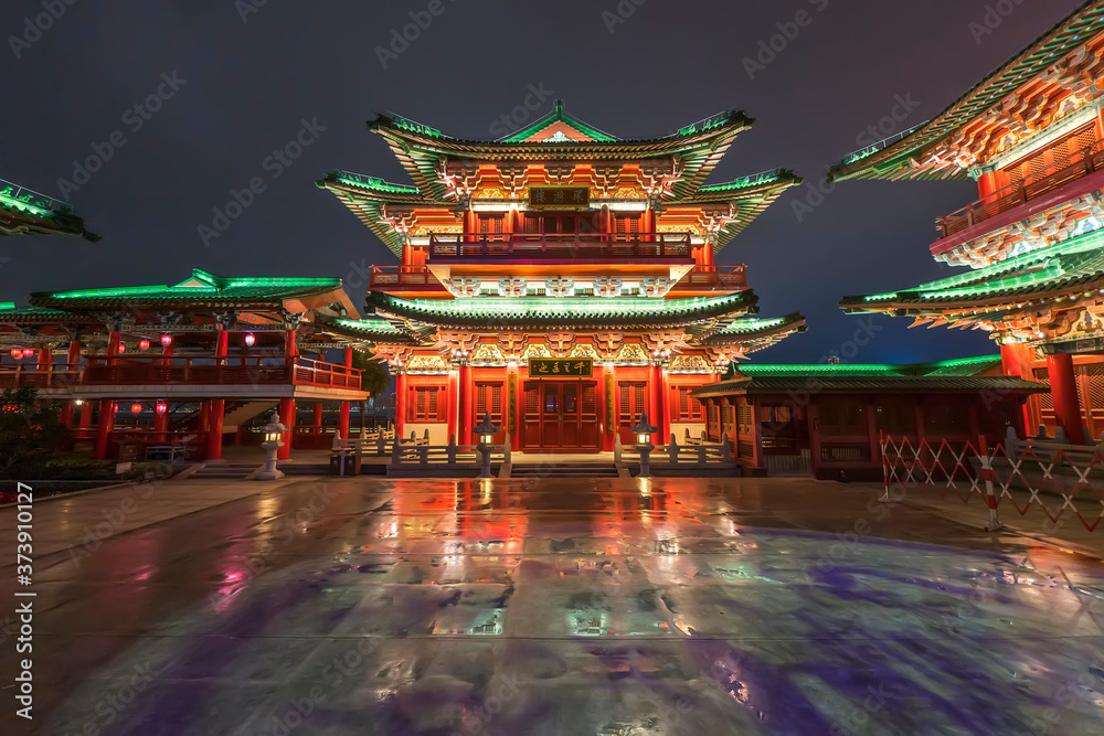 ancitent pavilion in nan chang jiang xi province China at night,All ...