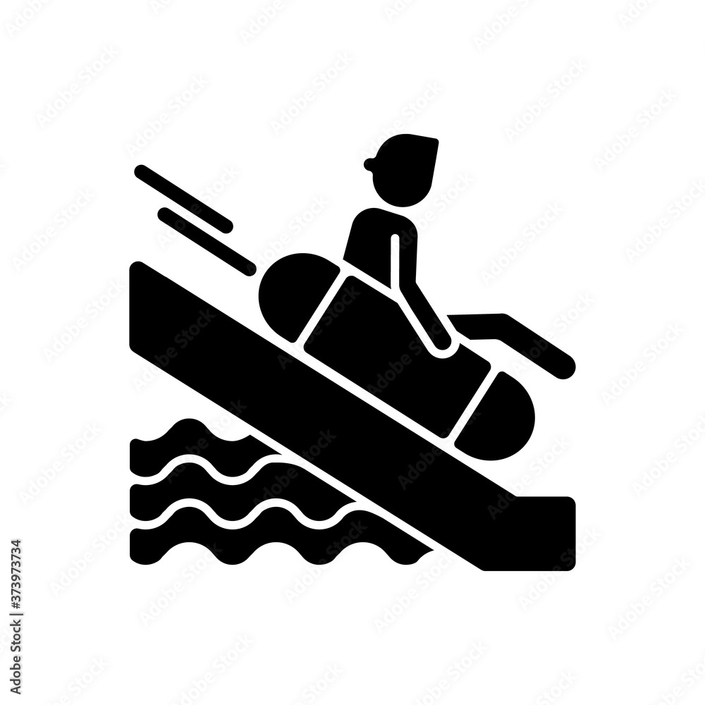 Sliding on swim circle black glyph icon. Water park attraction ...