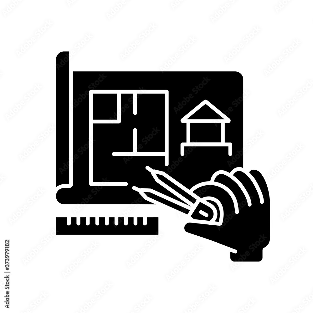 Preparing black glyph icon. Construction process. Preparatory work ...