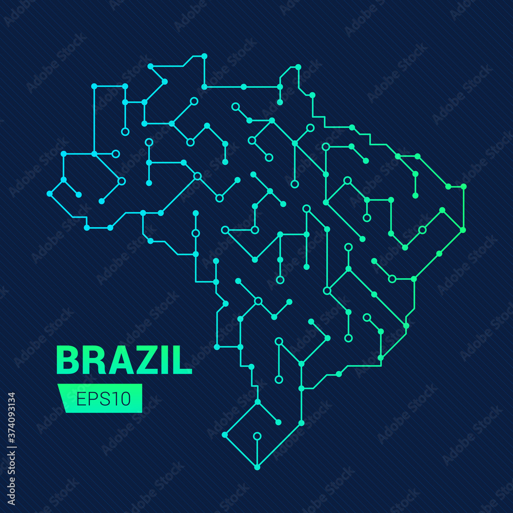 Abstract futuristic map of Brazil. Electric circuit of the country ...