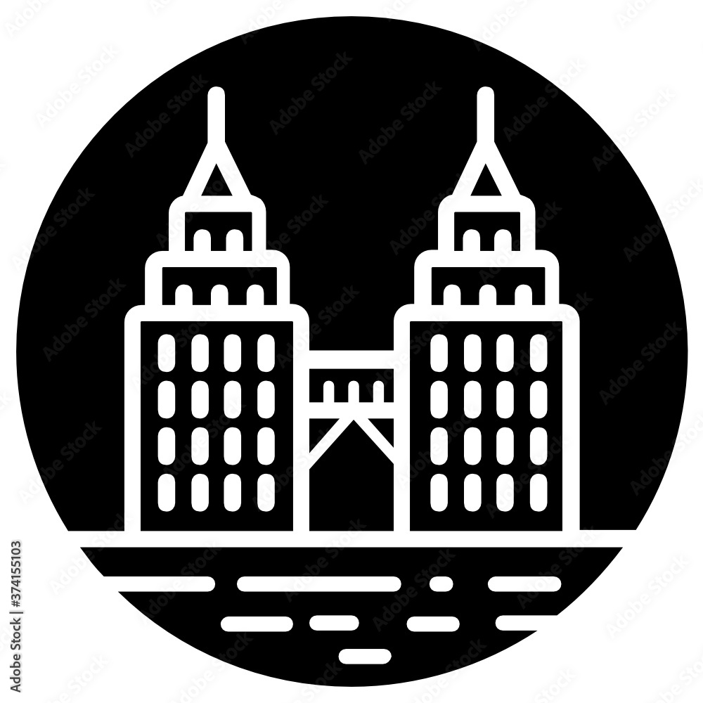 Стоковий вектор Malaysian twin towers vector, editable solid rounded vector of skyscrapers ...