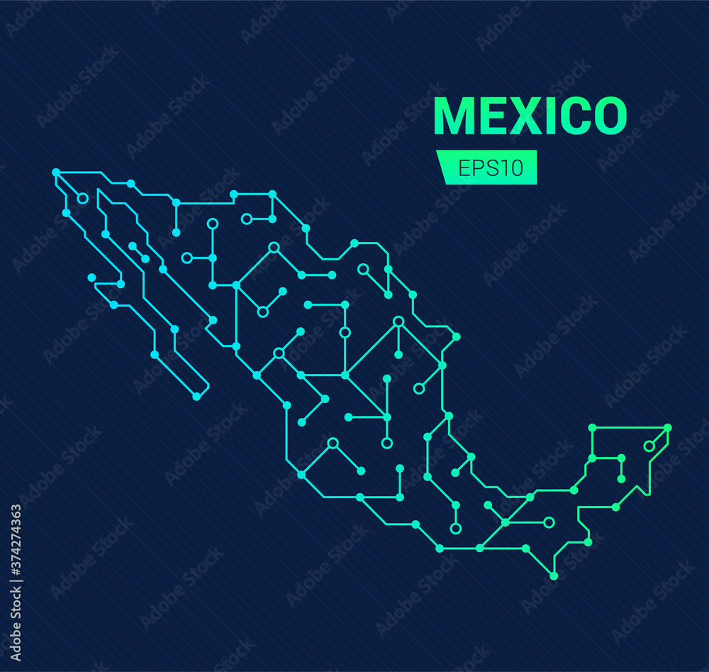 Abstract futuristic map of Mexico. Electric circuit of the country ...