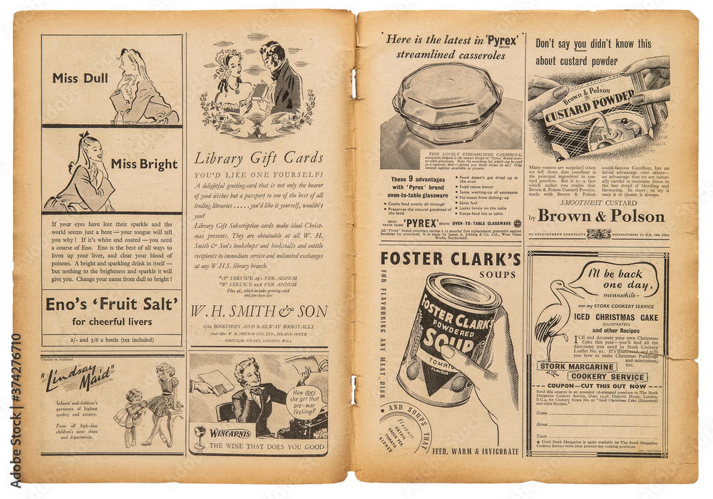 Newspaper page english text vintage advertising pictures Stock Photo ...