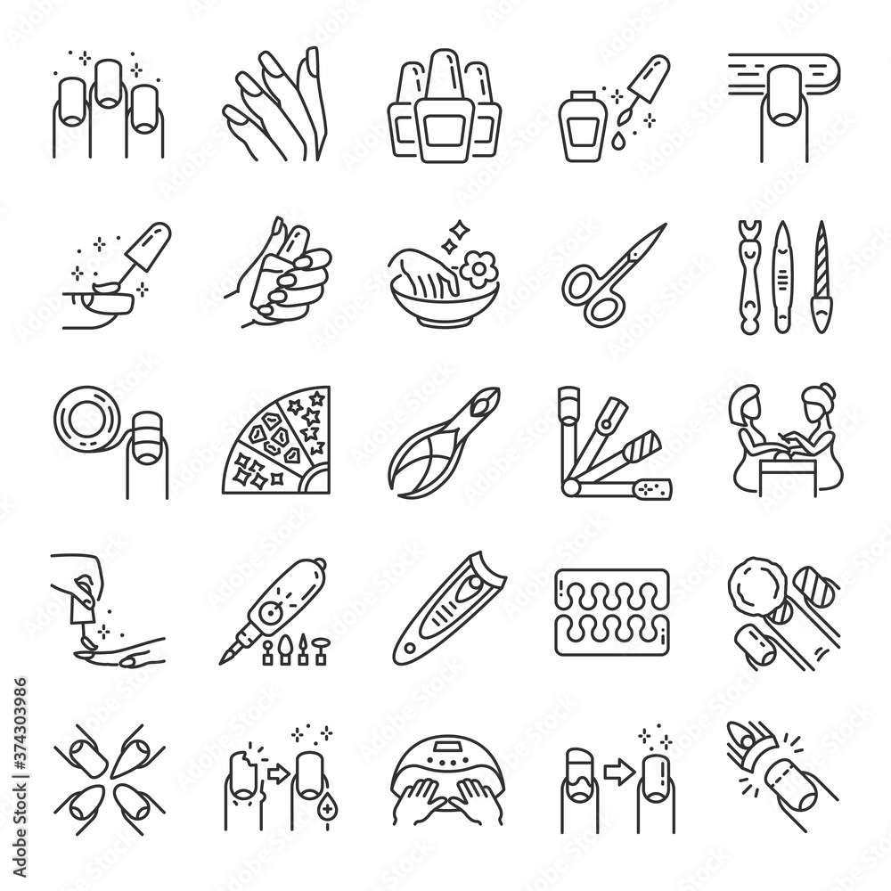 Manicure, icon set. Tools for cosmetic beauty treatment for the ...