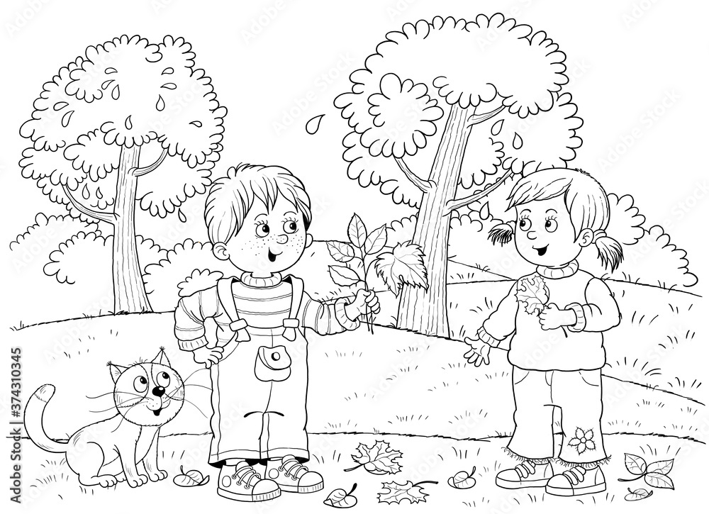 Autumn. Fall. Illustration for children. Coloring book. Coloring page ...