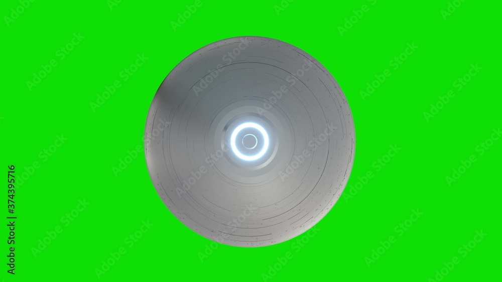 Illustration Stock Flying saucer isolated on green screen. UFO. Top ...
