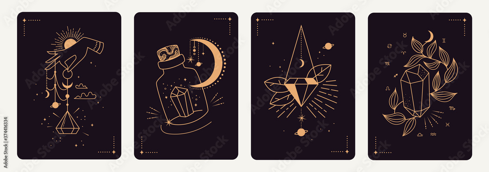 Set of mystical templates for tarot cards, banners, flyers, posters ...